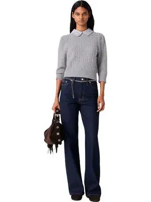 Maje Removable Poplin Collar Sweater - Light Grey