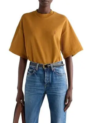 Saint Laurent Logo Piqué T-shirt Ocre