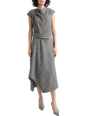 REISS Clara Glen Plaid Asymmetric Hem Wool Blend Dress - Grey