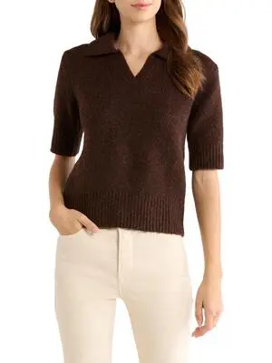 WAYF Shiloh Polo Sweater Chocolate