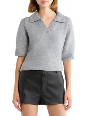 WAYF Shiloh Polo Sweater - Heather Grey