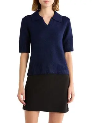 WAYF Shiloh Polo Sweater - Navy