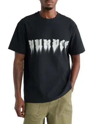 PURPLE BRAND Textured Cotton Graphic T-shirt - Black