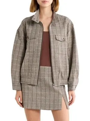 WAYF Copper Mixed Print Bomber Jacket - Mink