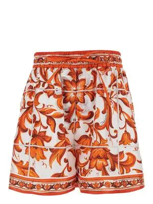 DOLCE & GABBANA Dolce & Gabbana Women Orange Shorts With All-Over Maiolica Print In Silk For Women