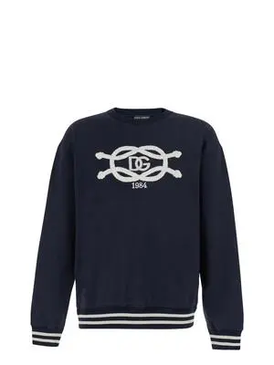 Dolce & Gabbana Blue Crewneck Sweatshirt With Logo Embroidery On The Front In Cotton For - Multicolor
