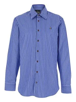 VIVIENNE WESTWOOD Blue Long-sleeved Shirt With Classic Collar And All-over Striped Motif Incotton For - Multicolor