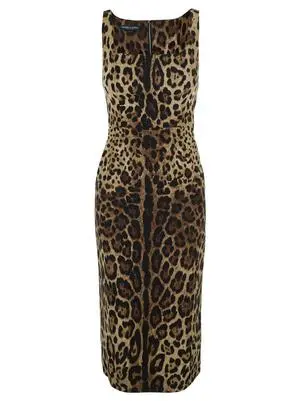 Dolce & Gabbana Dolce & Gabbana Women Brown Sleeveless Midi Dress With All-Over Leopard Print In Silk Stretch For Women Multicolor