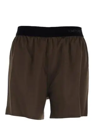 TOM FORD Shorts With Logo Lettering And Elastic Waist In Stretch Silk For - Brown
