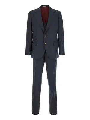 Brunello Cucinelli Grey Single-breasted Suit With Notched Revers In Wool For - Multicolor