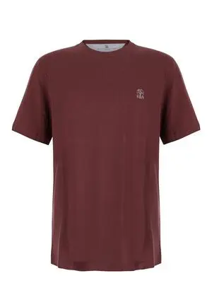 Brunello Cucinelli Burgundy T-shirt With Printed Logo On The Chest In Cotton For - Multicolor
