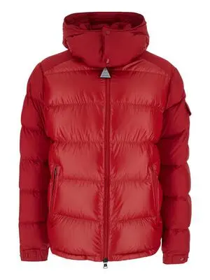 Moncler Maya' Red Down Jacket With Removable Hood And Logo Patch On The Sleeve In Tech Fabric For - Multicolor
