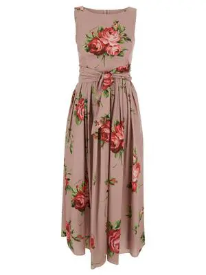 Dolce & Gabbana Pink Dress With Floral Print And Zip Closure At The Back In Cotton For - Multicolor