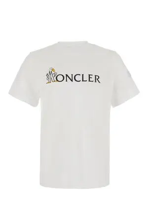 Moncler T-shirt With Logo On The Front And Logo Patch On The Sleeve In Cotton For - White