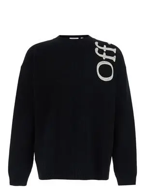 Off-White Vertical Bookish T-shirt With Round Neck And Long Sleeves In Black Cotton - Multicolor