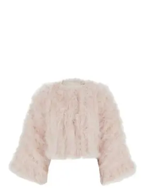 YVES SALOMON White Short Shearling Jacket With Round Collar And Three-quarter Sleeves In Fur For - Pink