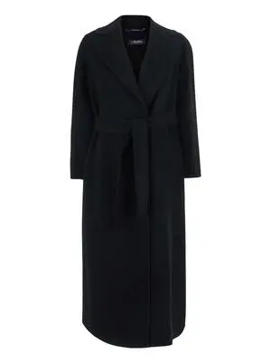 Max Mara 'S Maxmara Women 'Poldo' Black Coat With Notched Revers And Front Belt Closure In Wool For Women Black