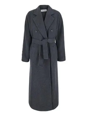 Max Mara Cadmio' Gray Double-breasted Coat With Notched Revers And Front Belt In Cashmere Blend For - Multicolor