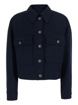 BRUNELLO CUCINELLI Brunello Cucinelli Women Blue Crop Jacket With Classic Collar And Monile Decoration In Wool For Women