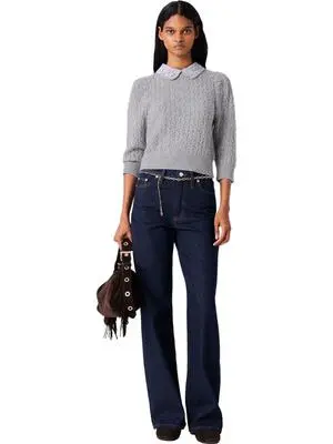 Maje Removable Poplin Collar Sweater - Light Grey