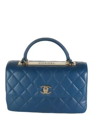 Chanel Navy Quilted Lambskin Trendy Top Handle Bag - Blue