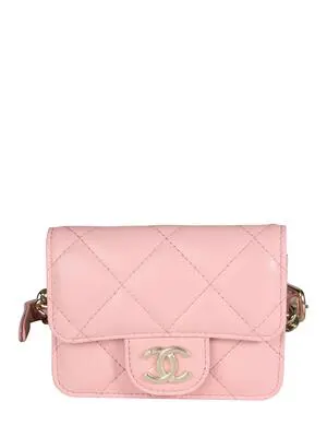 CHANEL Pink Quilted Lambskin Elegant Chain Mini Belt Bag