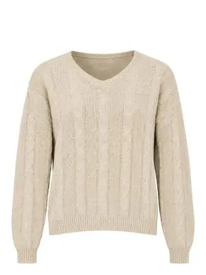 LUELLA FASHION Neutrals Mallaig Cashmere Blend Cable Knit V-neck Tank Top Camel - Beige