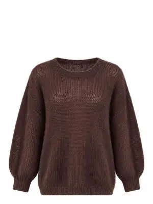 LUELLA FASHION Plockton Mohair Blend Balloon Sleeve Jumper Chocolate - Brown