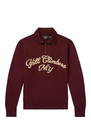 Ralph Lauren Embroidered Wool Half-zip Sweater - Red