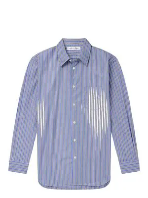 Comme Des Garçons Striped Cotton-poplin Shirt - Blue