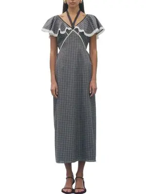 MAUDE CLUB Valerie Cotton Plaid Midi Dress - Teal Multi