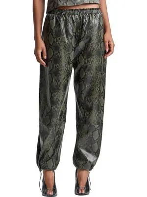 Avec Les Filles Python Embossed Faux Leather Balloon Pants - Green Python