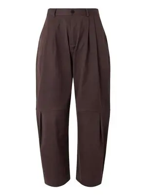 SAGE NATION Zushi Barrel-leg Pleated Cotton-blend Trousers - Brown