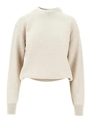 Jacquemus Logo Intarsia Merino Wool Sweater Beige