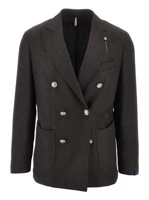 SANTANIELLO Mélange Tweed Tailored Jacket - Brown
