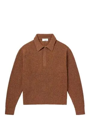 SAGE NATION Ribbed-knit Wool Polo Sweater - Brown