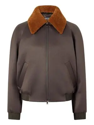 Zegna Shearling-trimmed Wool And Silk-blend Twill Blouson Jacket - Green