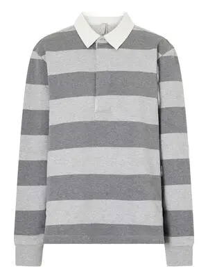 SKIMS Boyfriend Fleece Striped Cotton-jersey Polo Shirt - Gray