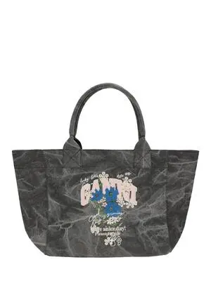 GANNI Medium Trapeze Flower-print Shopping Bag - Gray