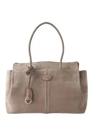 TOD'S Logo-embossed Suede Tote Brown