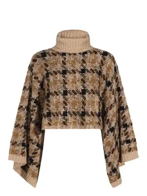 TWINSET Check Poncho Knitted Sweater Brown