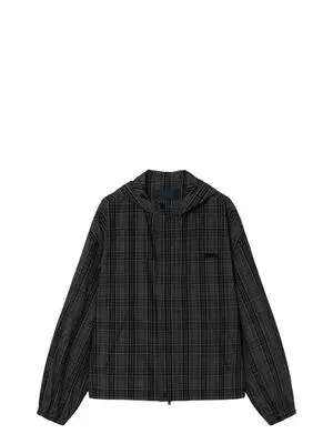 JUUN.J Mini-check Drawstring Hooded Zip-up Top - Black