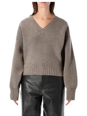 RÓHE Róhe Sculptural V-Neck Knitted Sweater Gray