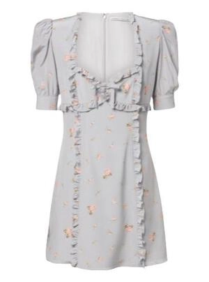 Alessandra Rich Floral Silk Crêpe De Chine Minidress - Gray
