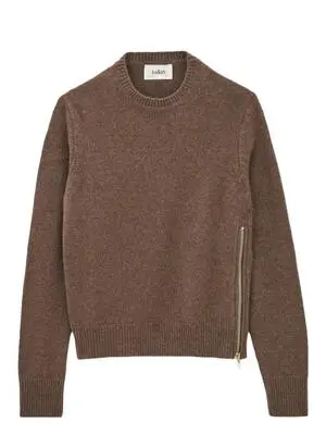 Ba&sh Side Zip Crew Neck Knit Sweater - Brown