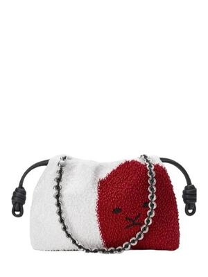 Loewe Medium Lion Beads Flamenco Purse In Beaded Canvas And Calfskin - White/red