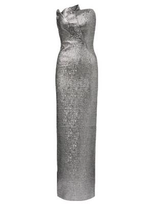 Roland Mouret Pleated Lamé Jacquard Bustier Gown - Silver