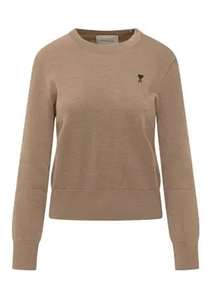 AMI Paris Long-sleeve Knit Top Beige