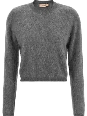 TWINSET Fuzzy Long-sleeved Crewneck Knitted Jumper - Grey