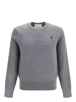 AMI Paris Pull Col Rond De Coeur - Gray